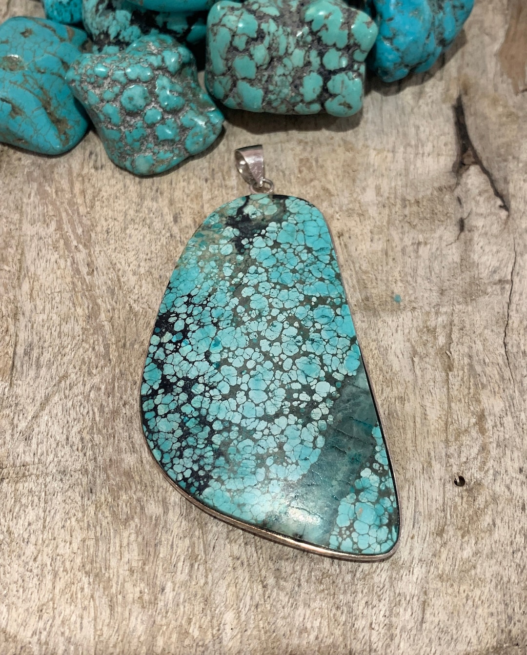 HUGE Spider Webbed Turquoise RARE Gems Pendant! Freeform Turquoise ...