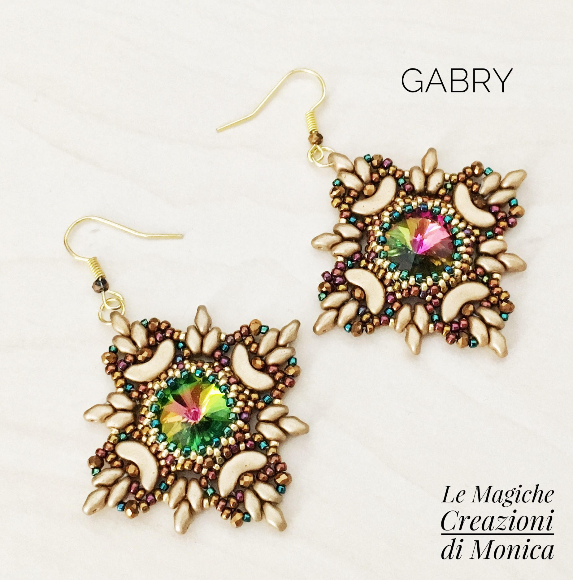 Tutorial Gabry Earrings With Arcos Beads,superduo Beads,rivoli 14 Mm ...