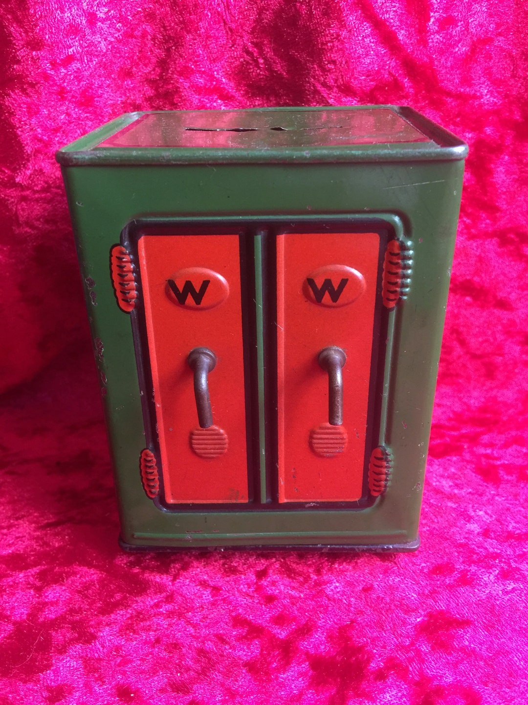 A Lovely Old Vintage Money Box in the Form of a Old Safe Strong Box Tin ...