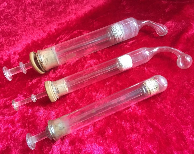 A Collection of 3 Antique Glass Medical Era Syringes Glass Plungers ...