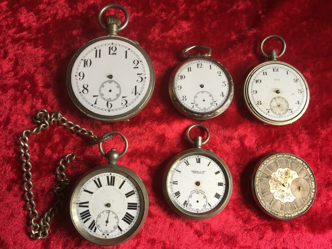 6 Old Vintage Pocket Watches Lever Key & Stem Wound Defiance Sphinx Etc ...