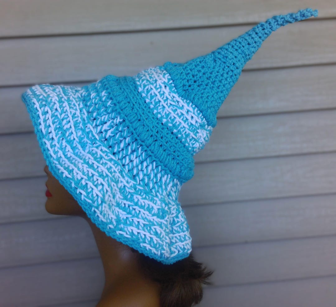 Turquoise Crocheted Warlock Hat, Cosplay Wizard Costume Hat, Festival ...
