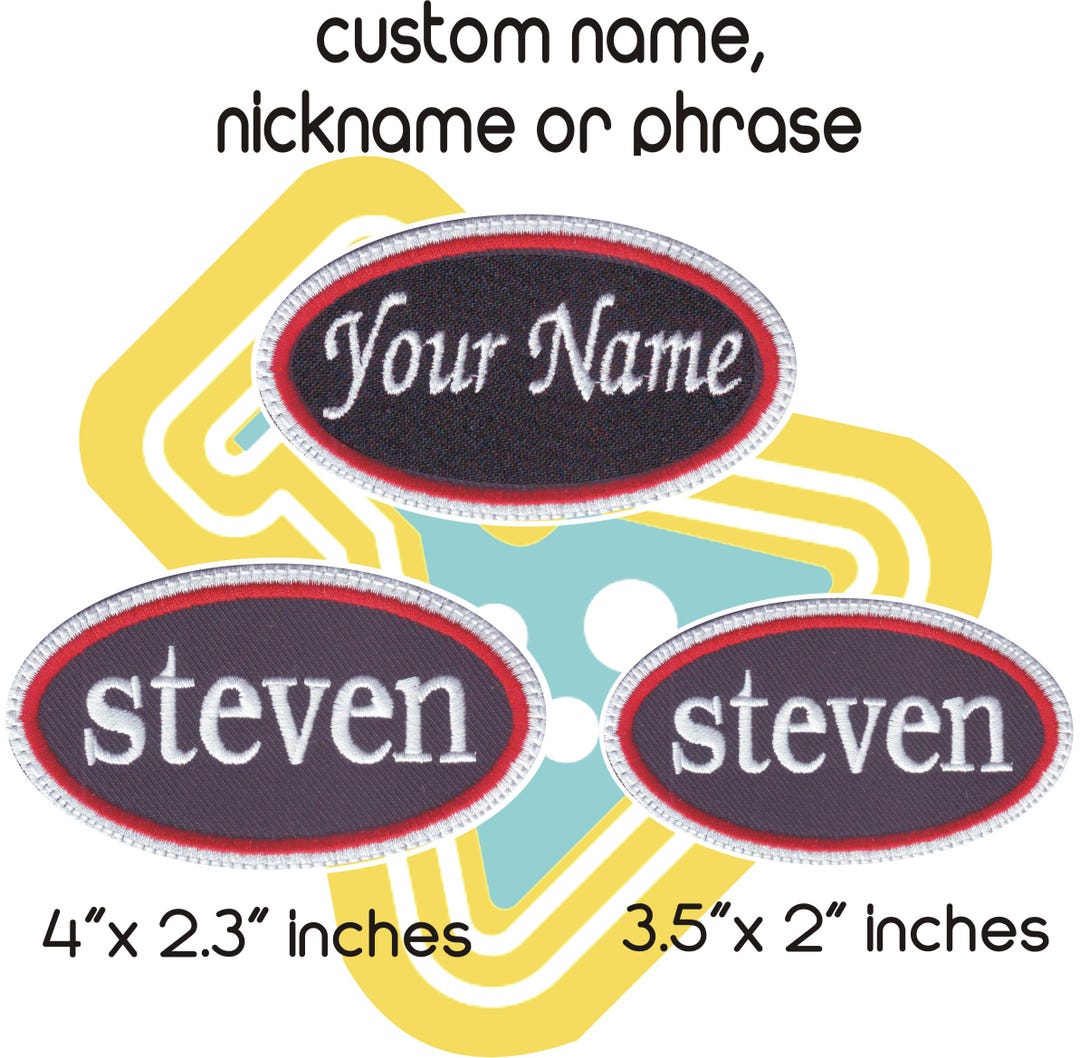 Oval Name Tag Custom Embroidered Patch Variety of Colors 2 Sizes (4" X ...