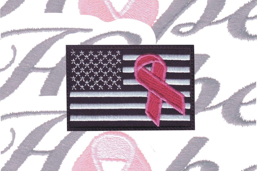 USA Flag Pink Hope Ribbon Cancer Awareness Embroidered Patch - Etsy
