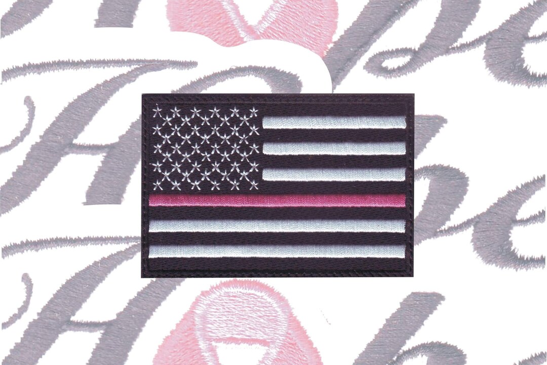 USA Flag Pink Thin Line Hope Ribbon Cancer Awareness Embroidered Patch ...