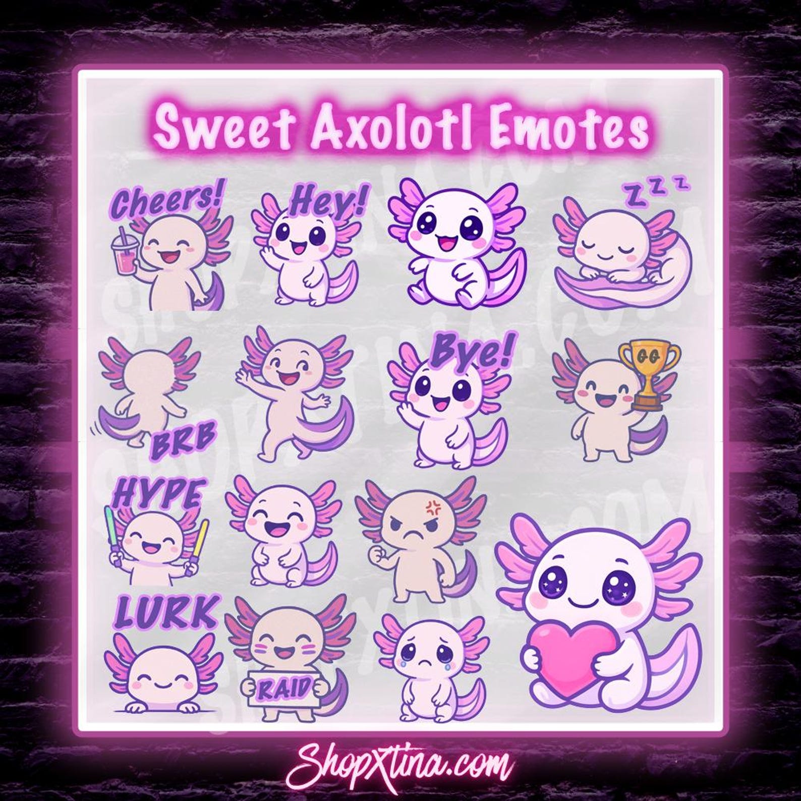 Sweet Axolotl Emotes *animated Included!* – 30 Total Cute Twitch ...