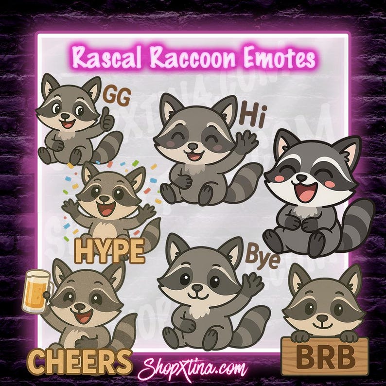 Rascal Raccoon Emote Set: Twitch, Discord, Youtube Stream Emotes - Etsy