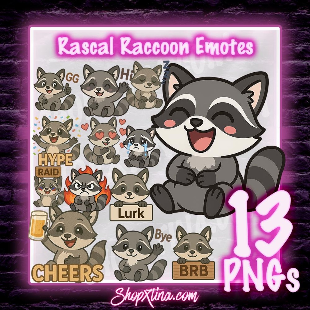 13 Rascal Raccoon Emote Set | Discord, Twitch, Youtube, OBS, Streamlabs ...