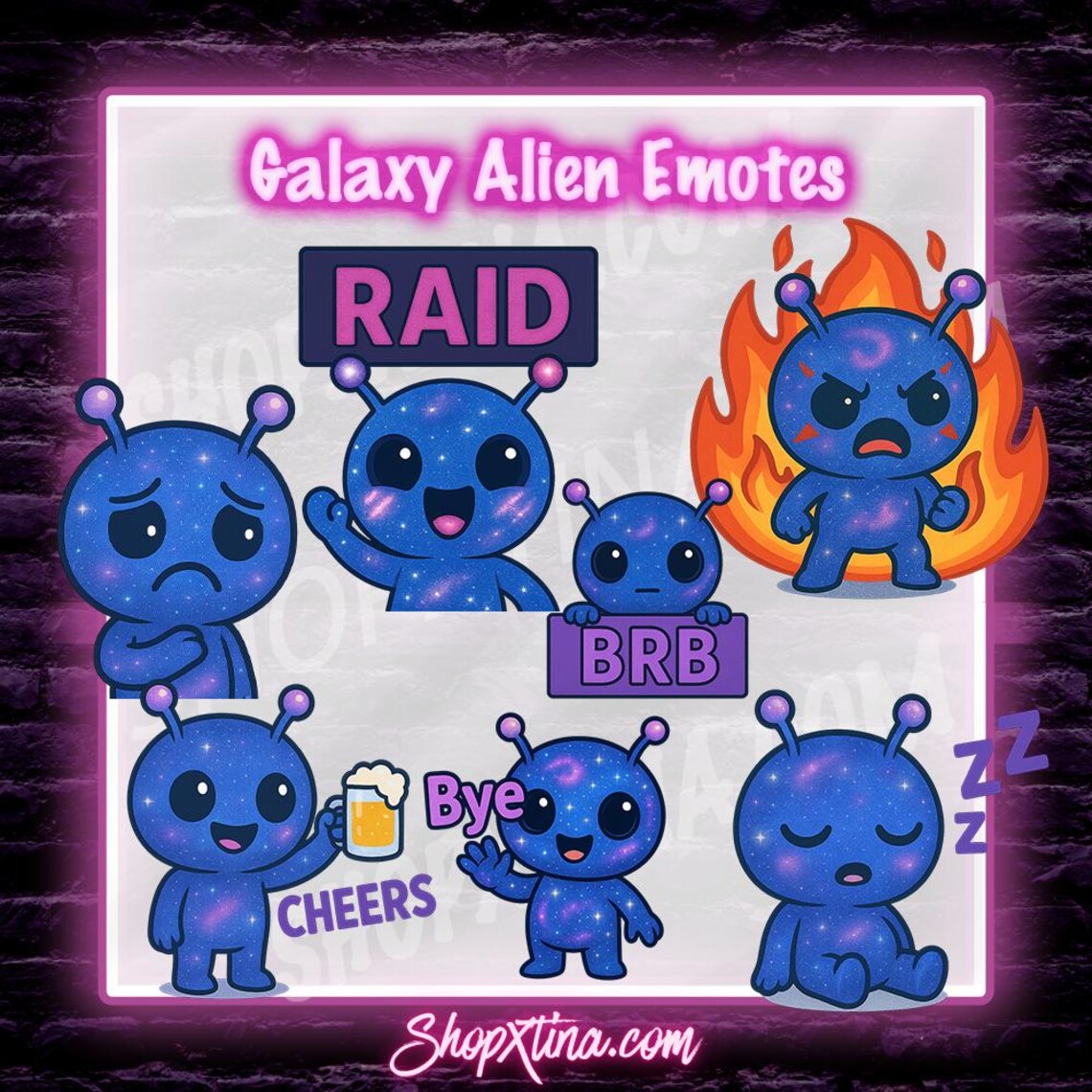 Galaxy Alien Twitch Emotes: Hype, Love, Raid & More (13 PNG Set) - Etsy