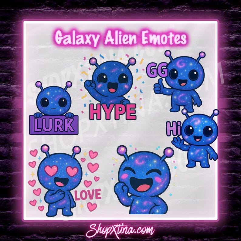 Galaxy Alien Twitch Emotes: Hype, Love, Raid & More (13 PNG Set) - Etsy