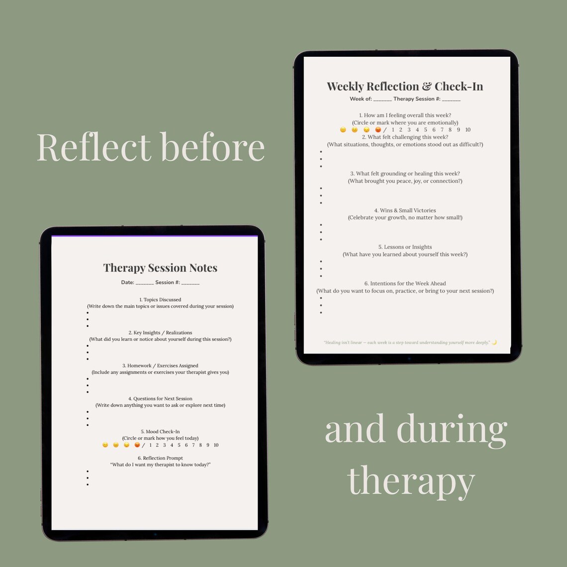 Therapy Notes and Reflection Journal | Wellness and Self-care Planner ...