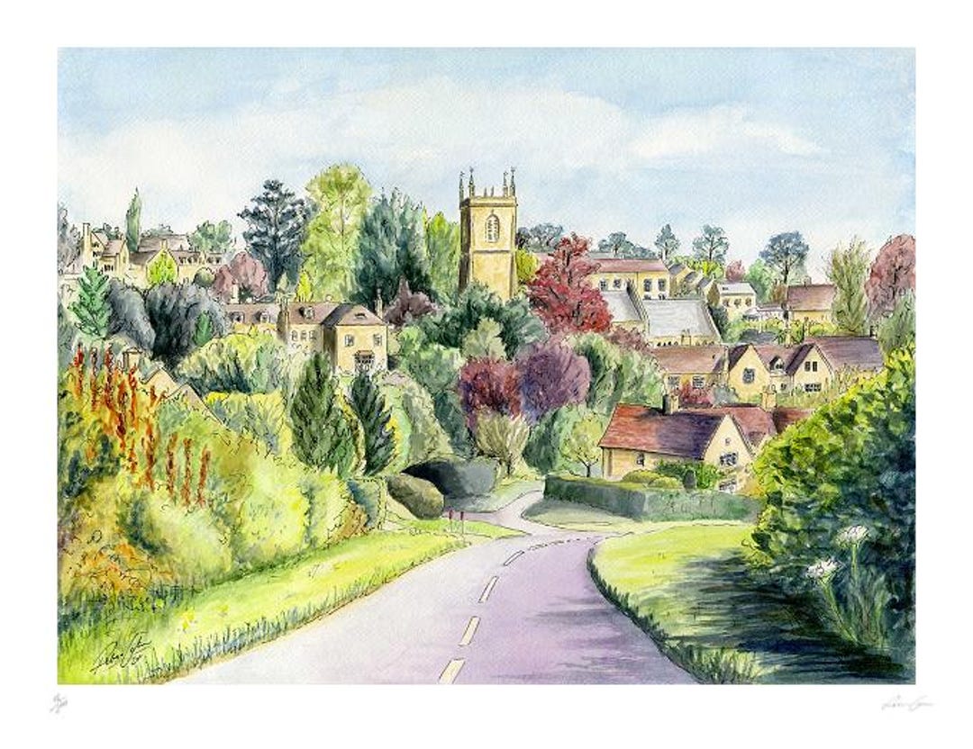 Blockley, the Cotswolds, Watercolour Limited Edition Art Print by ...