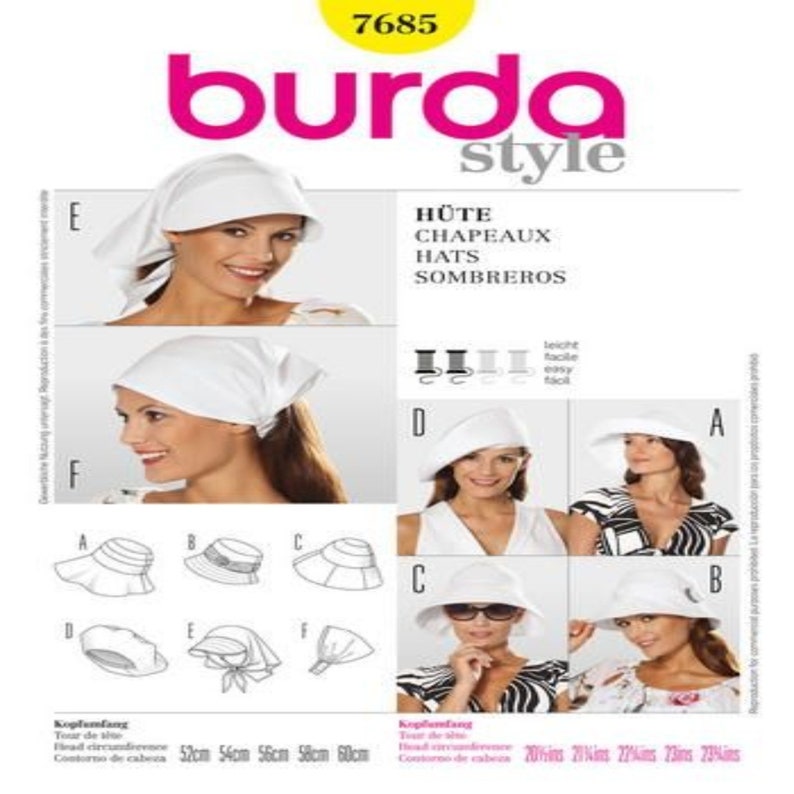 Burda Style 7685, Size (circumference of Head 20-23) - Etsy