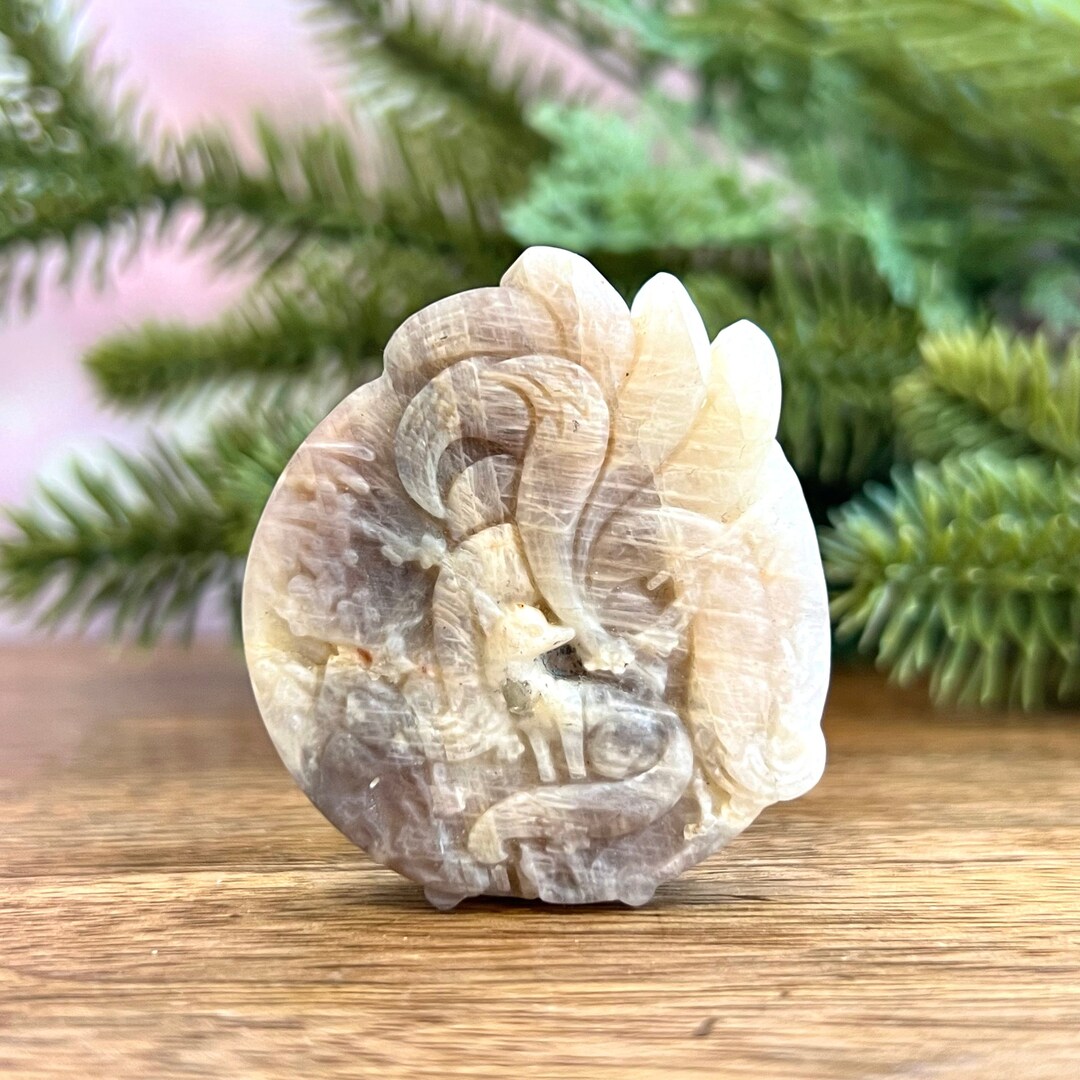 Kitsune Fox Belomorite Crystal Sunstone in Moonstone Carved Stone ...
