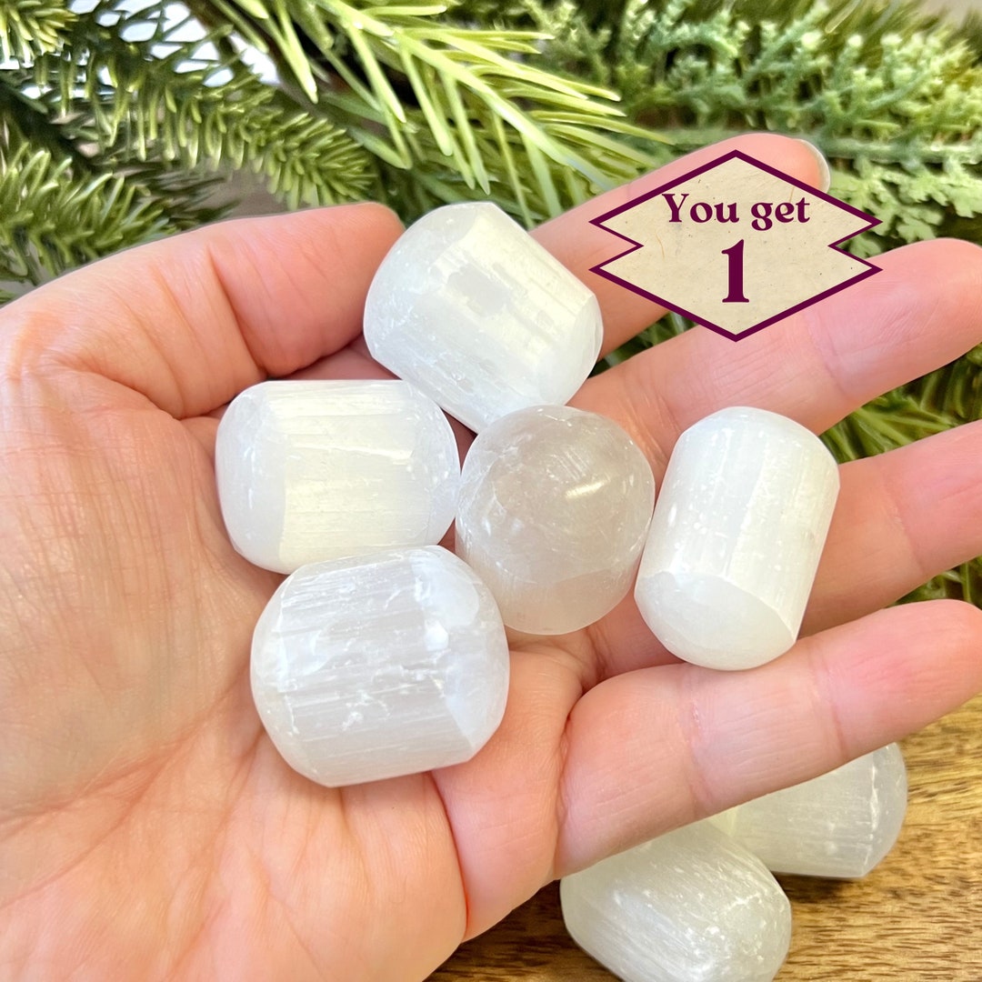 Satin Spar Selenite Tumbled Crystal for Aura Cleansing & Chakra Healing ...