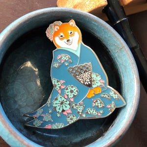 Blue Shiba Inu Geisha Enamel Pin-shiba Inu Enamel Pin-geisha Enamel Pin ...