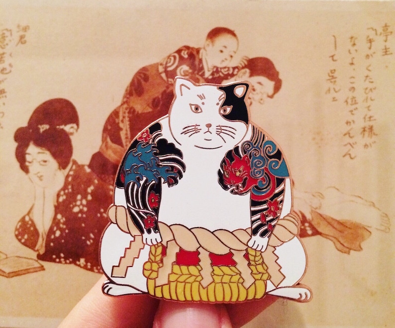 White Yakuza Sumo Cat Enamel Pin_cat Enamel Pin_pingame_cats Gift_cat ...