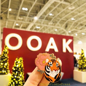 Tiger and Peonies Enamel Pin_tiger_horsefiddlepress_illustration_tiger ...