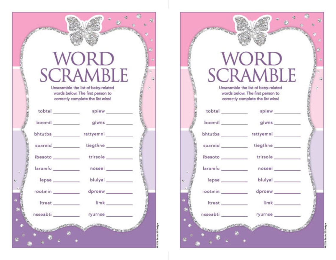 Instant Download Pink Purple Butterfly Word Scramble Baby - Etsy