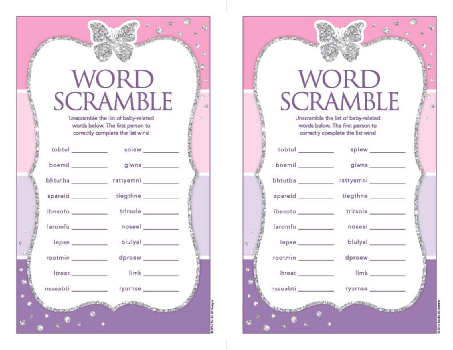 Instant Download Pink Purple Butterfly Word Scramble Baby - Etsy