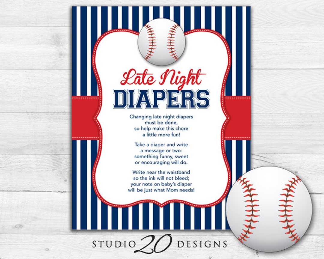 Instant Download Baseball Late Night Diapers 8x10 Red Blue Baseball