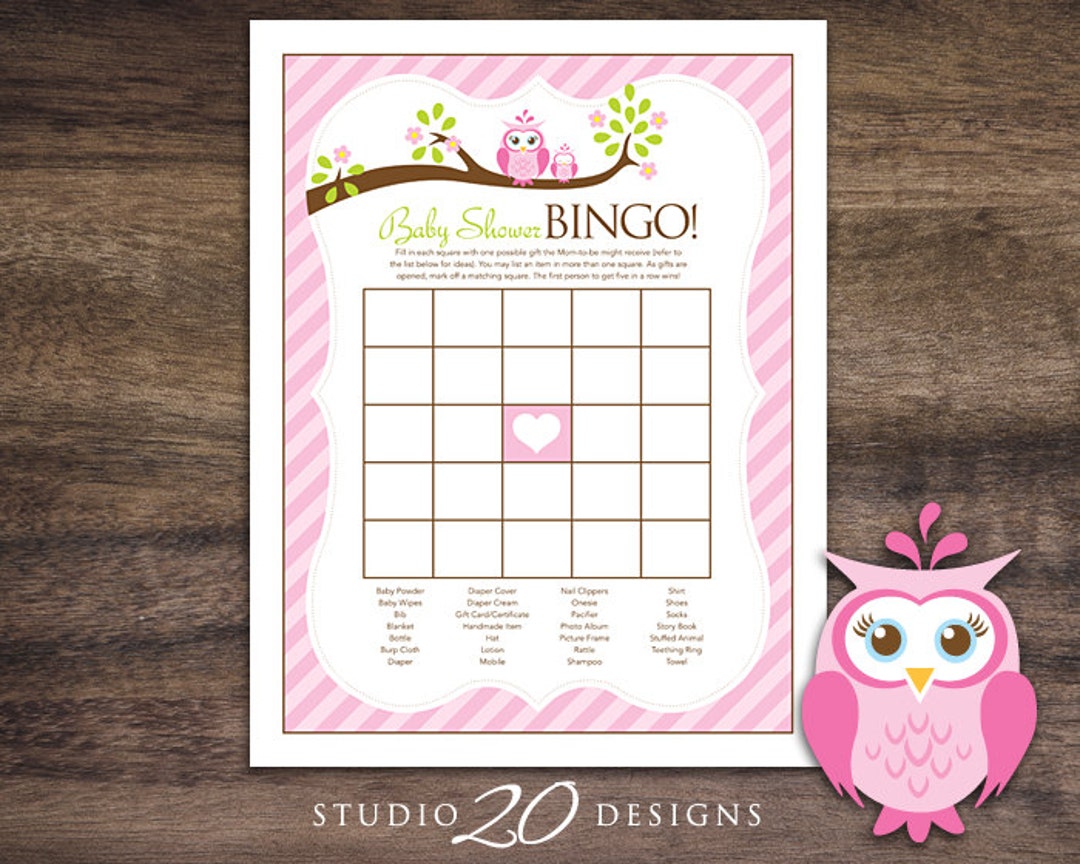 Instant Download Pink Owl Baby Bingo Game, Pink Brown Green Owl Baby ...