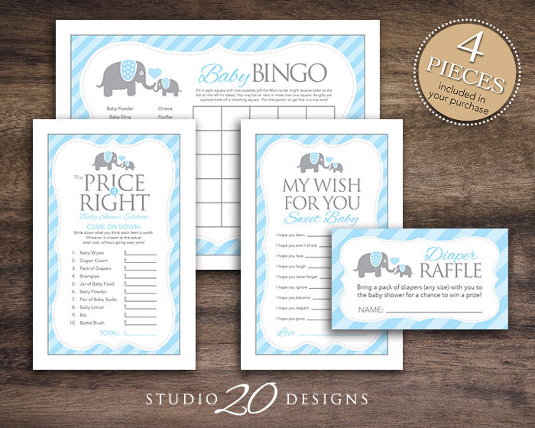 Instant Download Blue Elephant Baby Shower Games Pack, Printable Blue ...