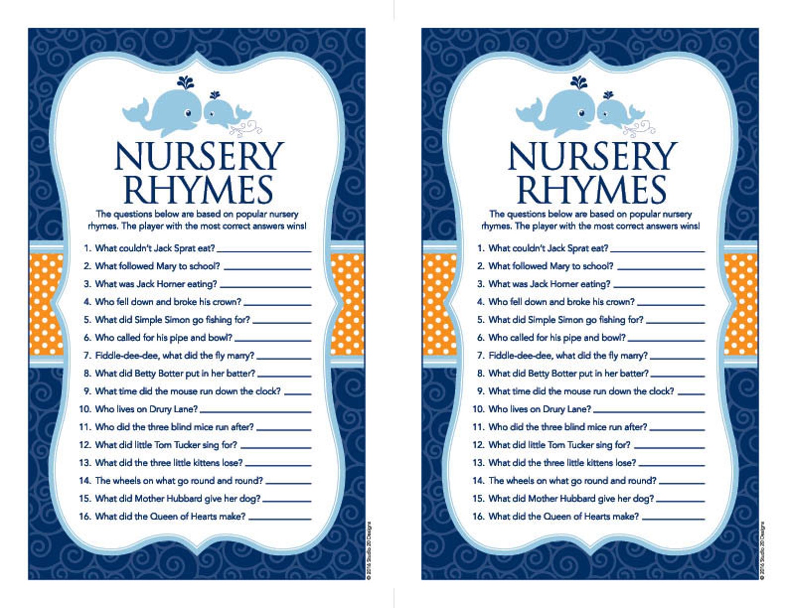 Instant Download Whale Nursery Rhyme Quiz Whale Nursery - Etsy