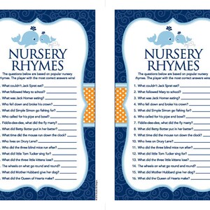Instant Download Whale Nursery Rhyme Quiz, Whale Nursery Rhymes Game ...