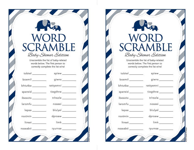 Instant Download Navy Elephant Word Scramble Baby Shower Game | Etsy
