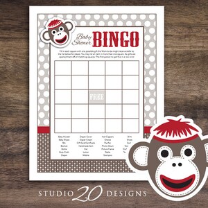Instant Download Sock Monkey Baby Shower Games, Monkey Bingo Game Cards ...