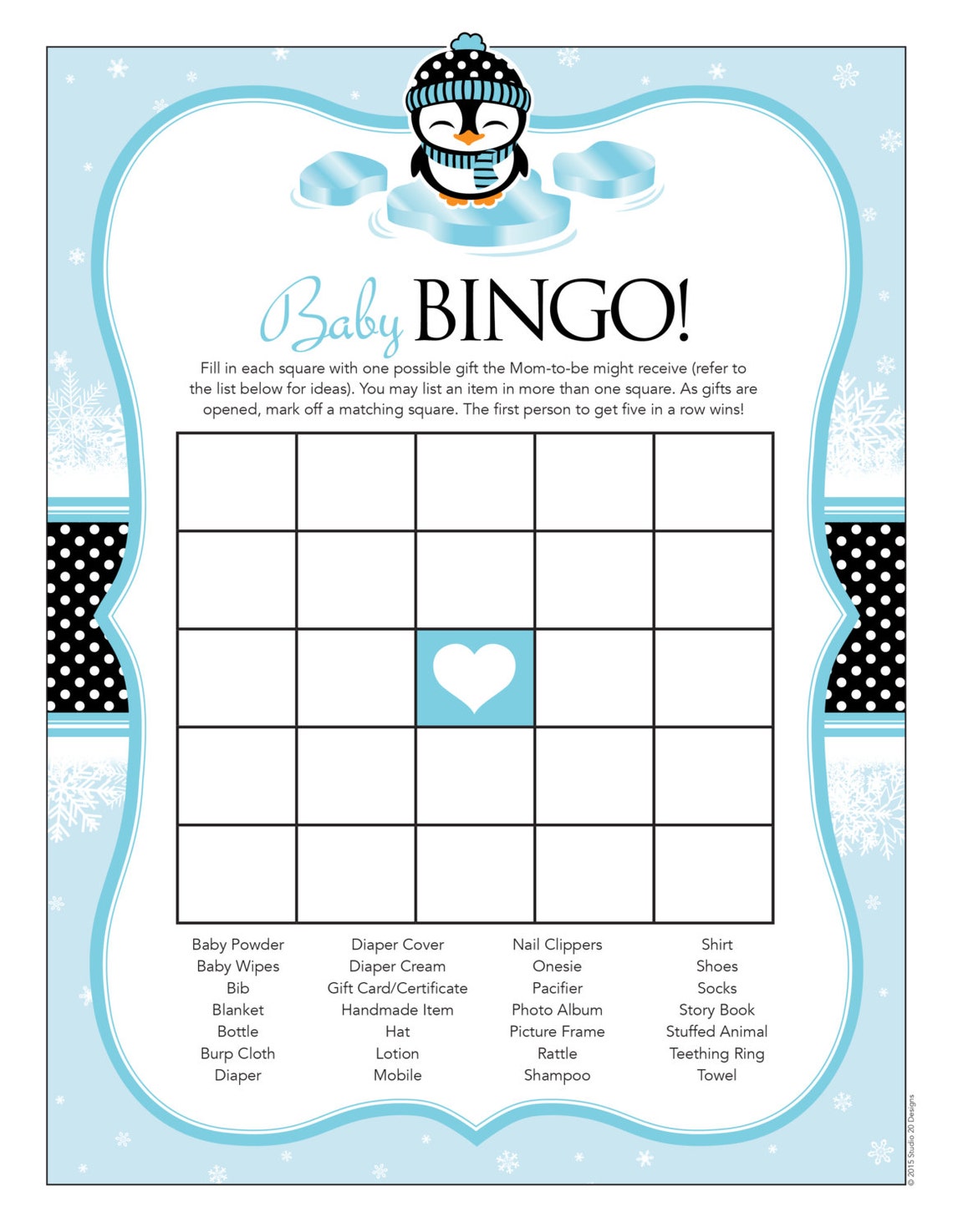 Instant Download Penguin Baby Shower Bingo Game Winter Baby | Etsy