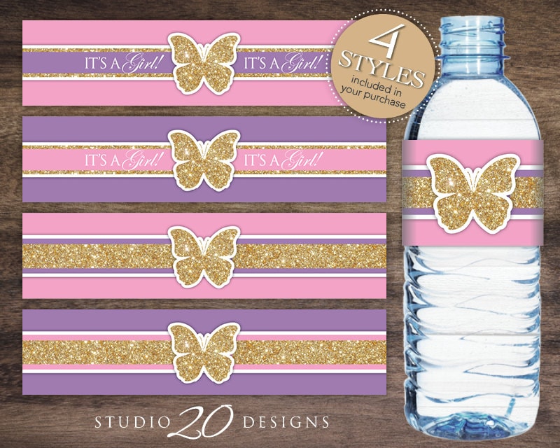 Instant Download Pink Purple Butterfly Bottle Labels, Printable Pink ...