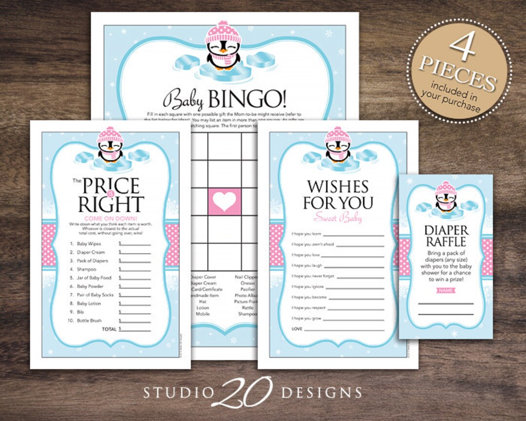 Instant Download Penguin Baby Shower Games Pack, Printable Blue Pink ...