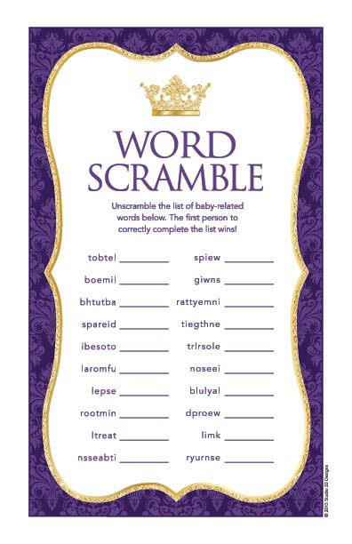 Instant Download Royal Purple Prince Baby Word Scramble Gold - Etsy