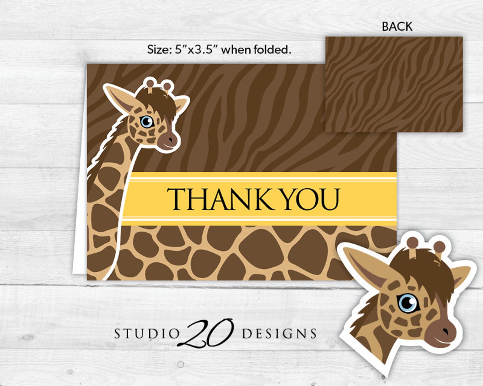 Instant Download Giraffe Thank You Card Folded Giraffe Baby - Etsy
