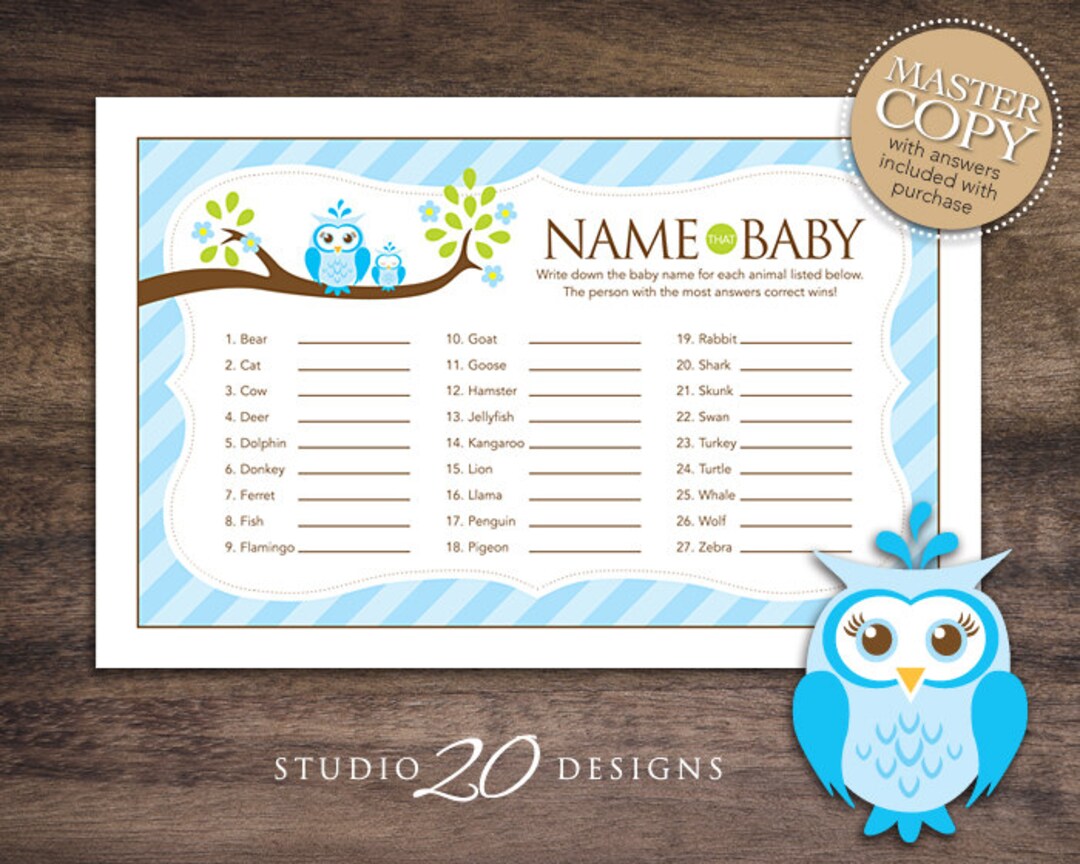 Instant Download Blue Owl Name That Baby Game, Blue Owl Baby Shower ...