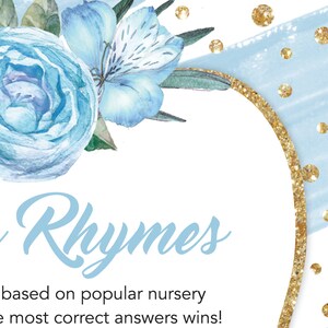 Instant Download Floral Watercolor Nursery Rhyme Quiz, Baby Blue Gold ...