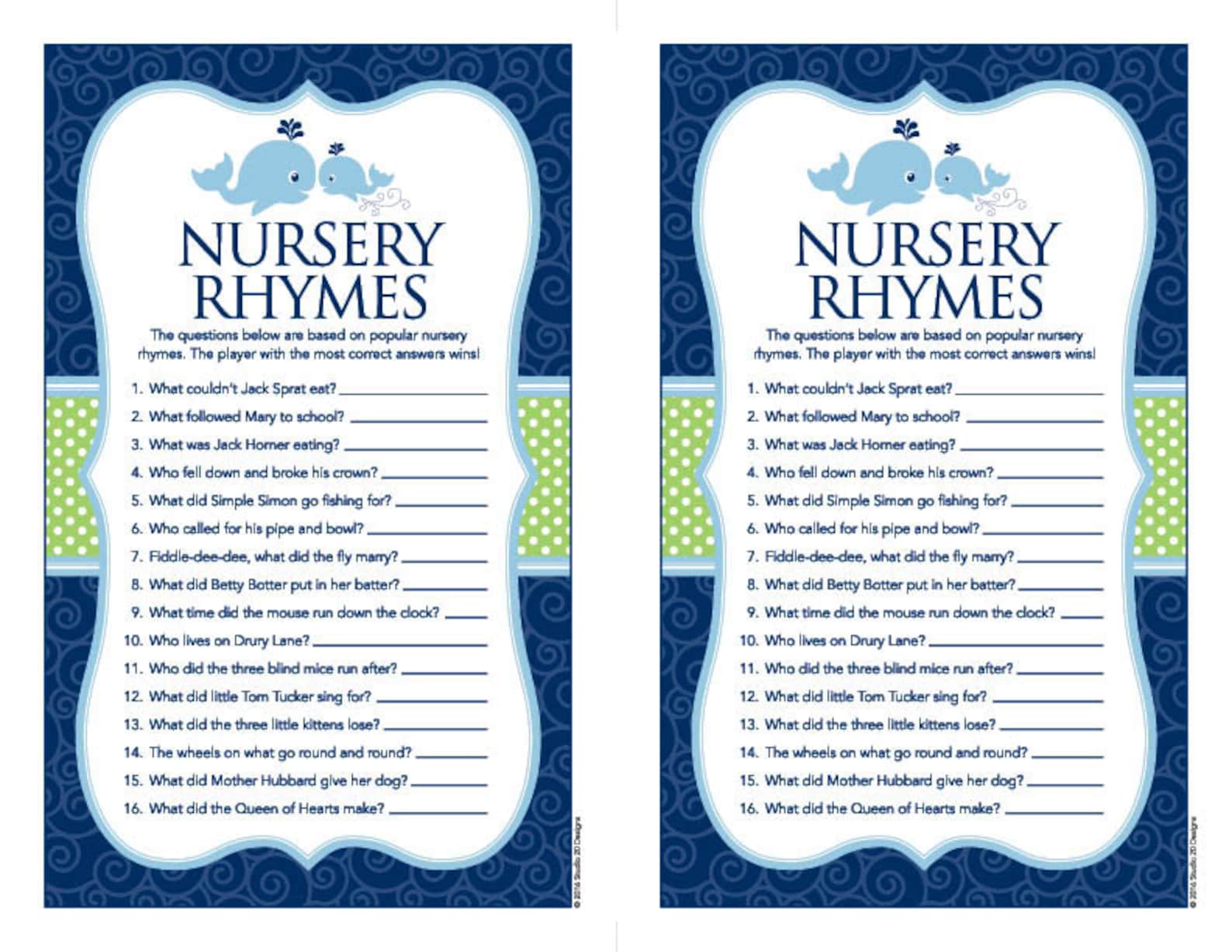 Instant Download Whale Nursery Rhyme Quiz Whale Nursery | Etsy