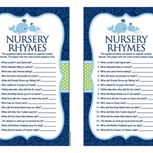 Instant Download Whale Nursery Rhyme Quiz, Whale Nursery Rhymes Game ...