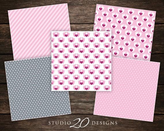 60% OFF Printable 12x12 Pink Grey Baby Feet Baby Shower Coordinating ...