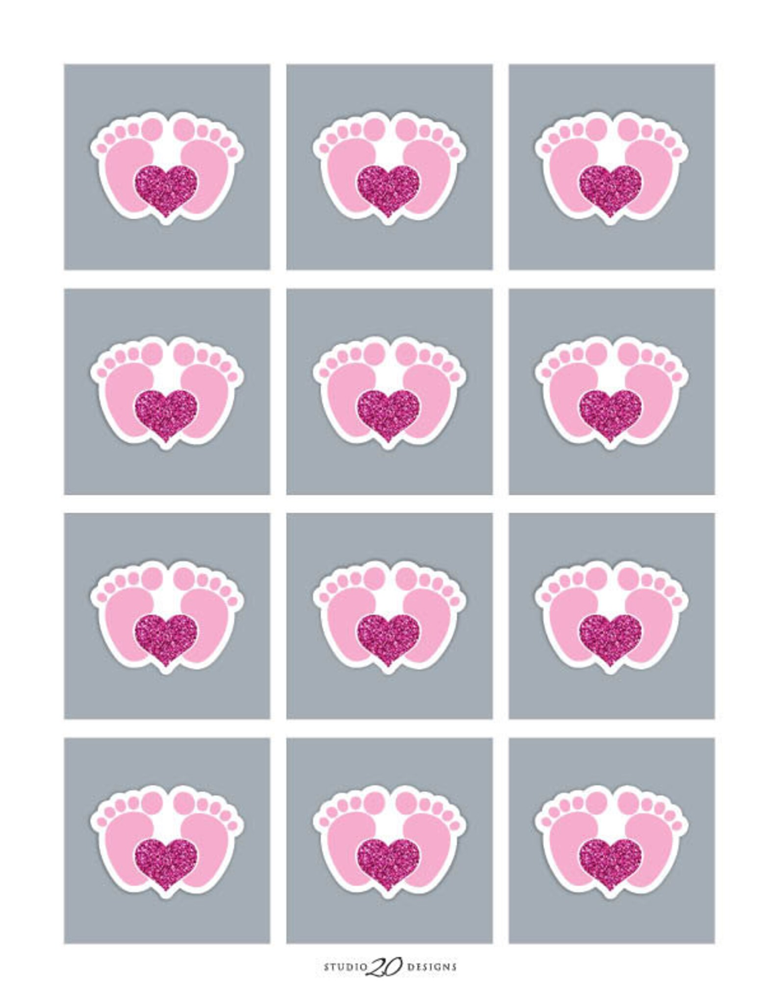 Instant Download Footprint Cupcake Toppers 2 Pink - Etsy
