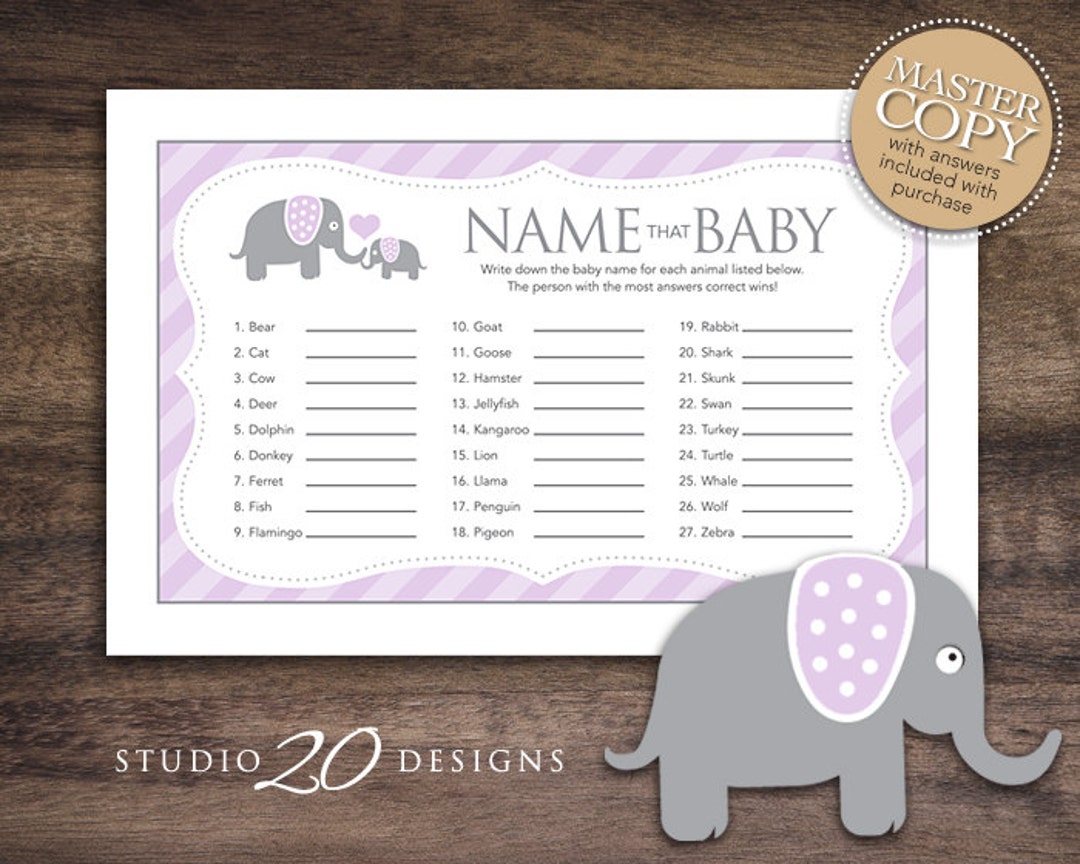 Instant Download Purple Elephant Baby Shower Games, Lilac Name That ...