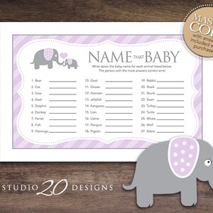 Instant Download Purple Elephant Baby Shower Games, Lilac Name That ...