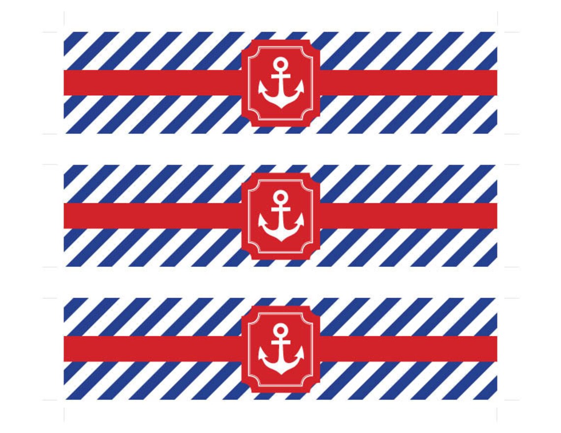 Instant Download Blue Red Nautical Bottle Labels Printable - Etsy