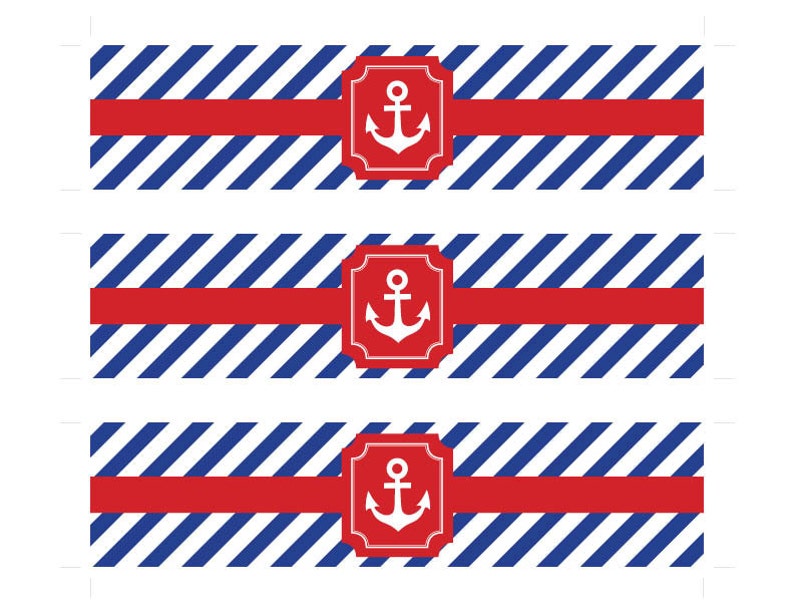 Instant Download Blue Red Nautical Bottle Labels, Printable Nautical ...