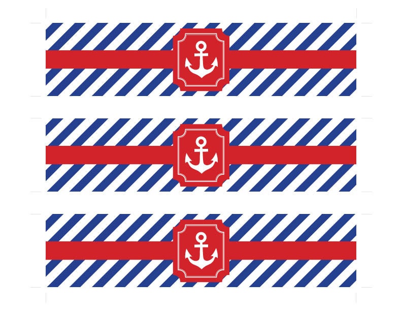 Instant Download Blue Red Nautical Bottle Labels Printable | Etsy