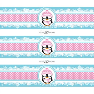 Instant Download Penguin Water Bottle Labels Blue Pink - Etsy