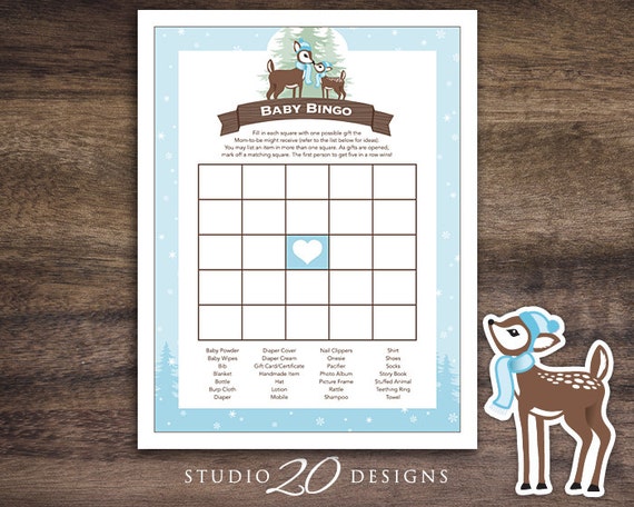 Items similar to Instant Download Blue Deer Baby Shower Bingo Game for ...