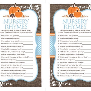 Instant Download Orange Blue Pumpkin Nursery Rhyme Quiz, Printable ...